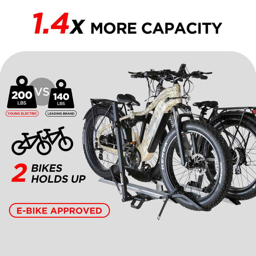 2-Bike Hitch Electric Bike Rack, Folding Fat Tire E-Bike Carrier, 200 ...