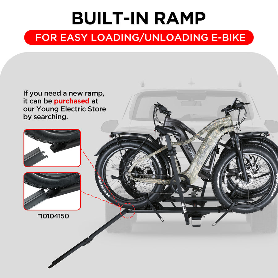 2-Bike Hitch Electric Bike Rack with Ramp, Folding Fat Tire E-Bike Car ...