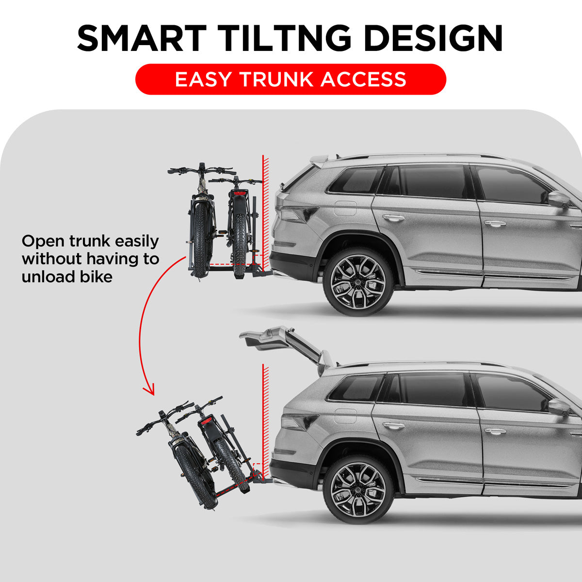 2-Bike Hitch Electric Bike Rack with Ramp, Folding Fat Tire E-Bike Car ...