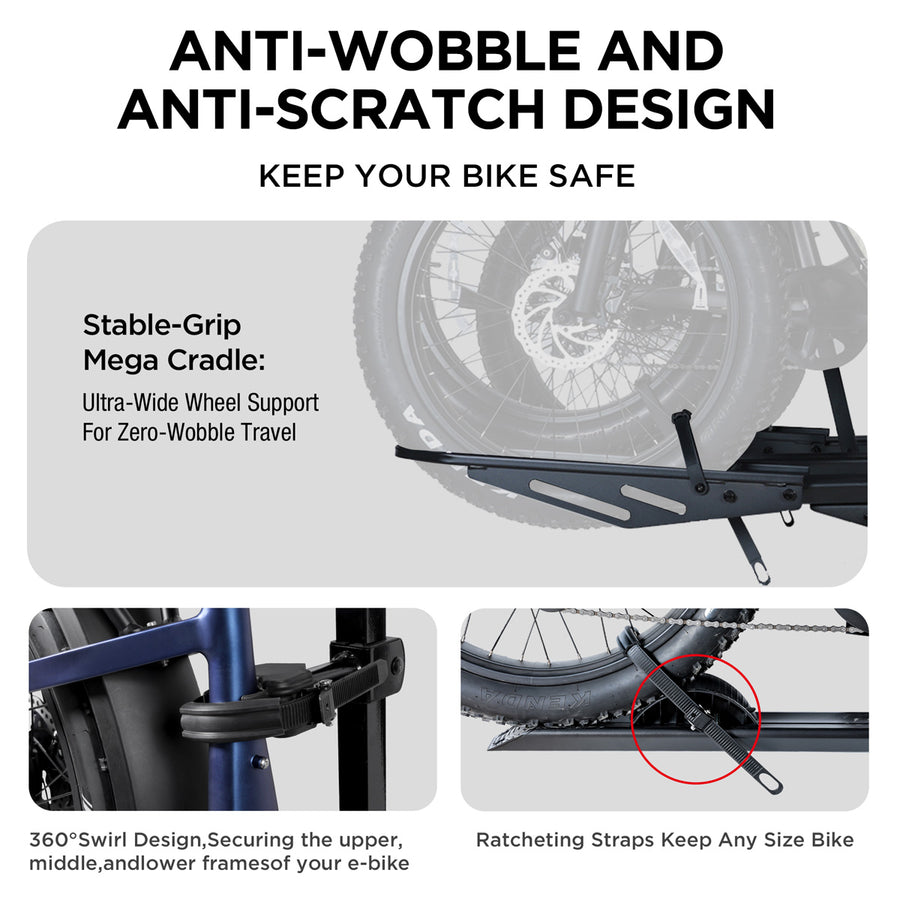 3-Bike Hitch E-bike Rack with Ramp, Fat Tire Electric Bike Carrier, 25 ...