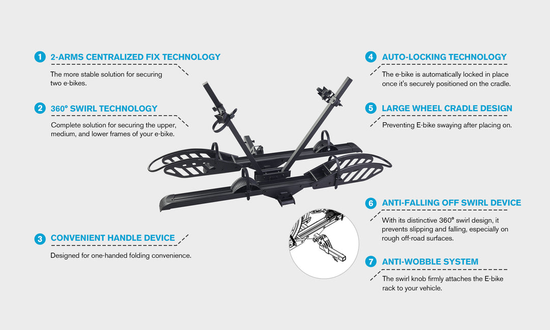 2-Bike Hitch Electric Bike Rack, Folding Fat Tire E-Bike Carrier, 200 ...