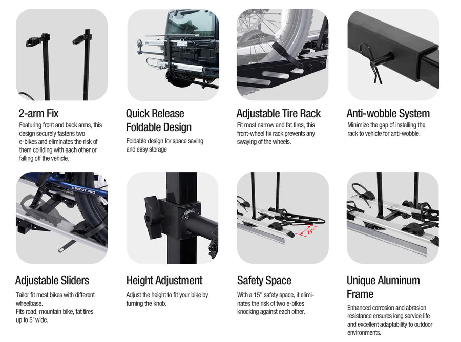 2-Bike Hitch E-bike Rack with Ramp, Fat Tire Electric Bike Carrier, 20 ...