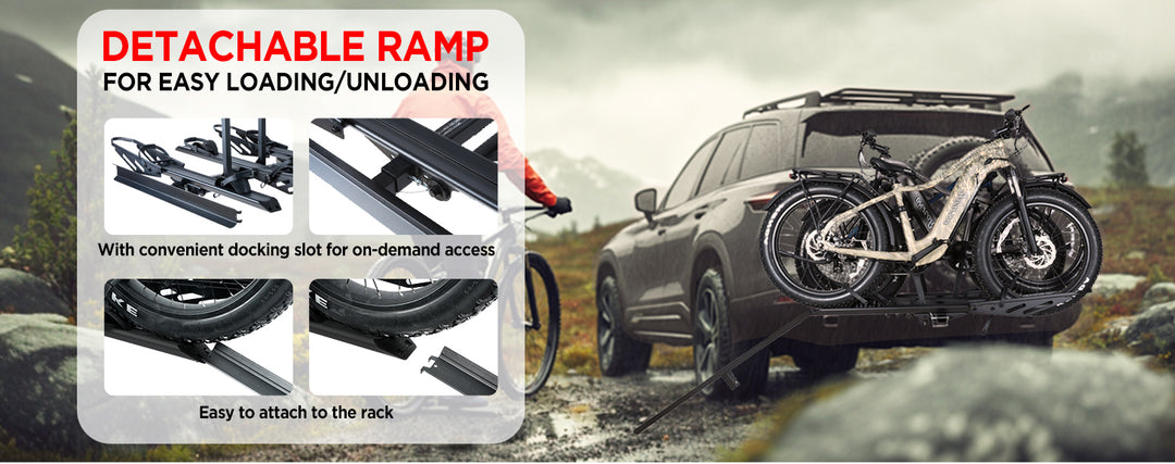 3-Bike Hitch E-bike Rack with Ramp, Fat Tire Electric Bike Carrier, 25 ...