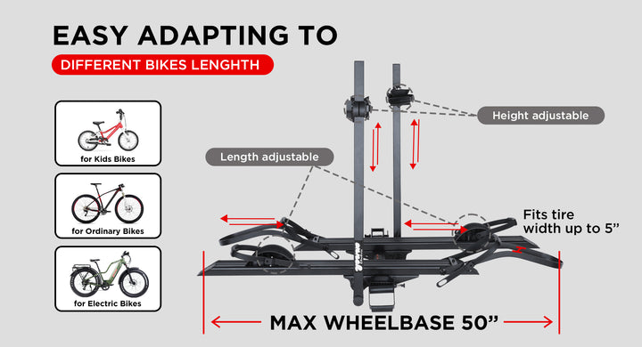 2-Bike Hitch Electric Bike Rack with Ramp, Folding Fat Tire E-Bike Car ...