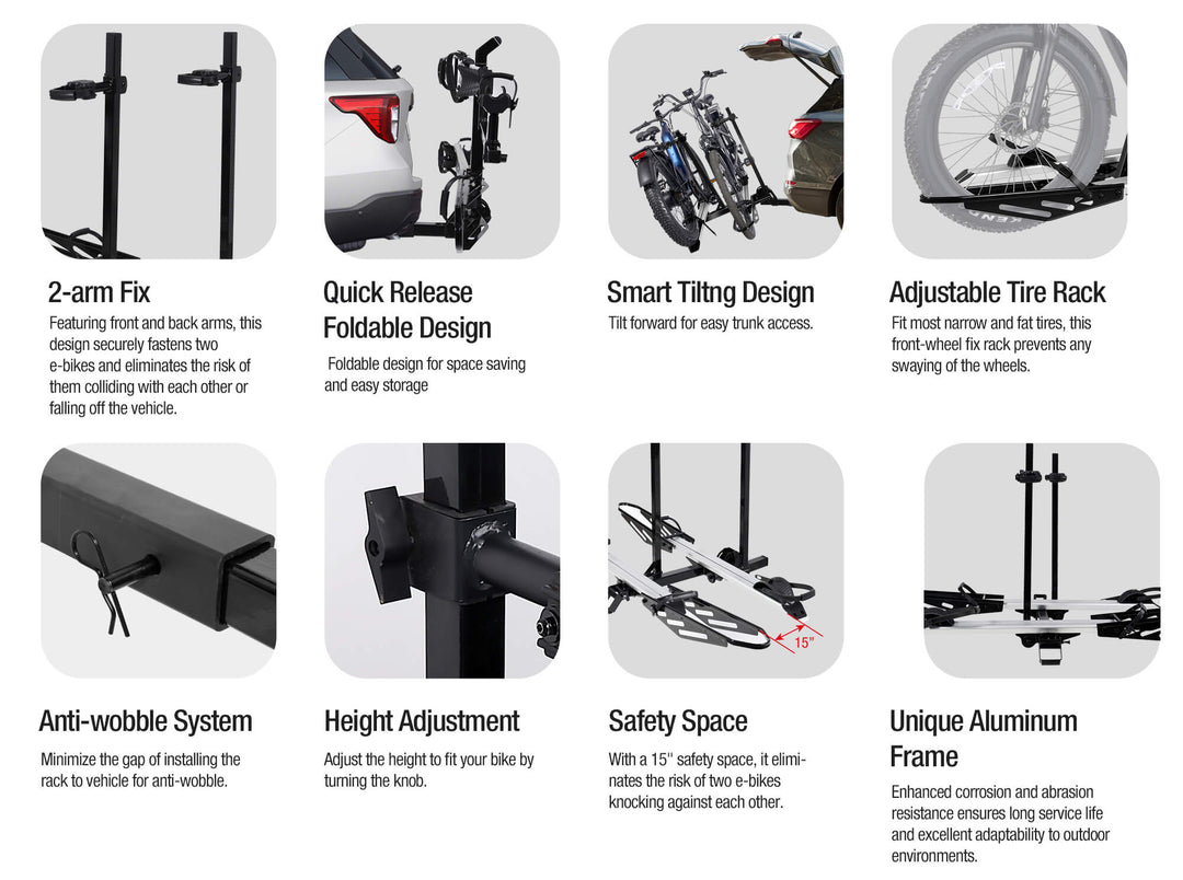 2-Bike E-bike Hitch Rack, EZ-FOLD Fat Tire Electric Bike Carrier, 200 ...